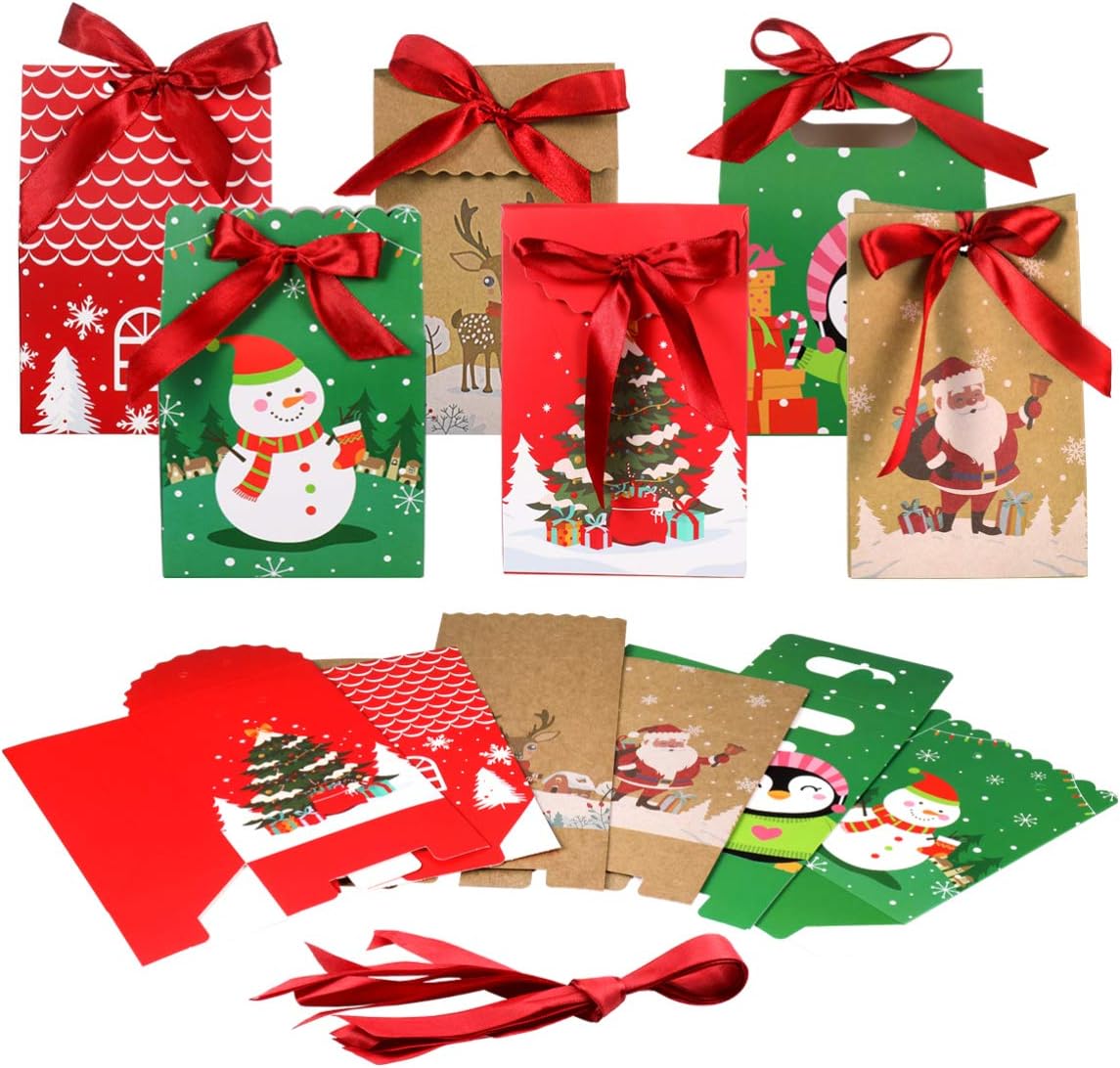 Amazon.com: Toyvian 24Pcs Christmas Gift Bag Christmas Candy Box With ...