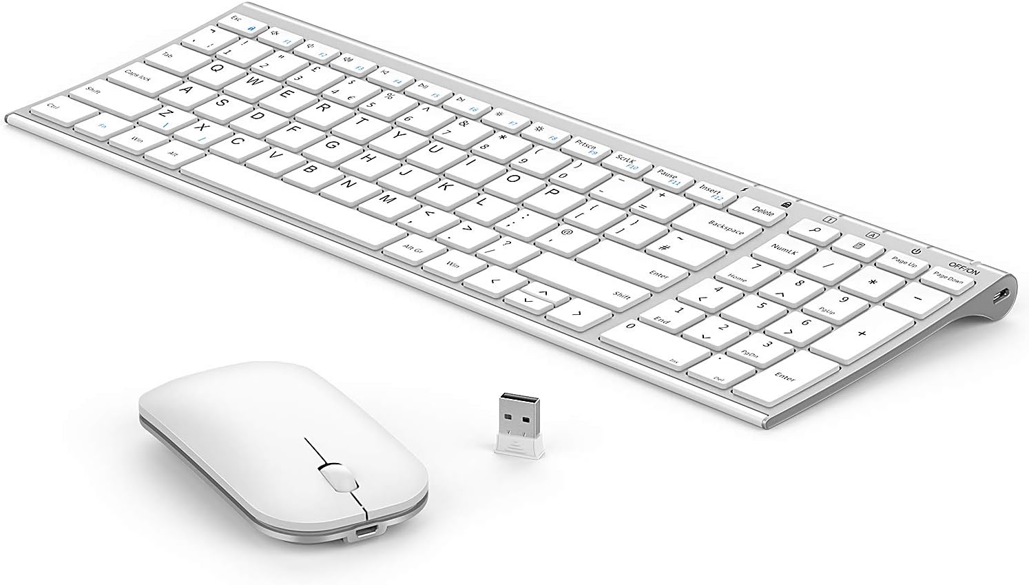 seenda WGJP-031B Wireless Keyboard Mouse Set, Ultra Thin Compact Rechargeable Aluminum Full Size ...