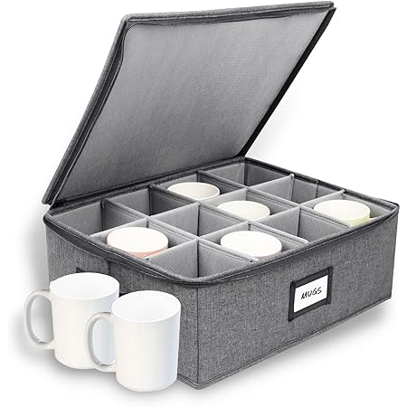 Amazon.com: HOMELUX THEORY Mug Storage Box with Dividers | 16"x12.5"x6 ...