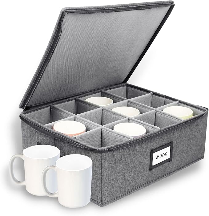 Amazon.com: HOMELUX THEORY Mug Storage Box with Dividers Hard Shell ...