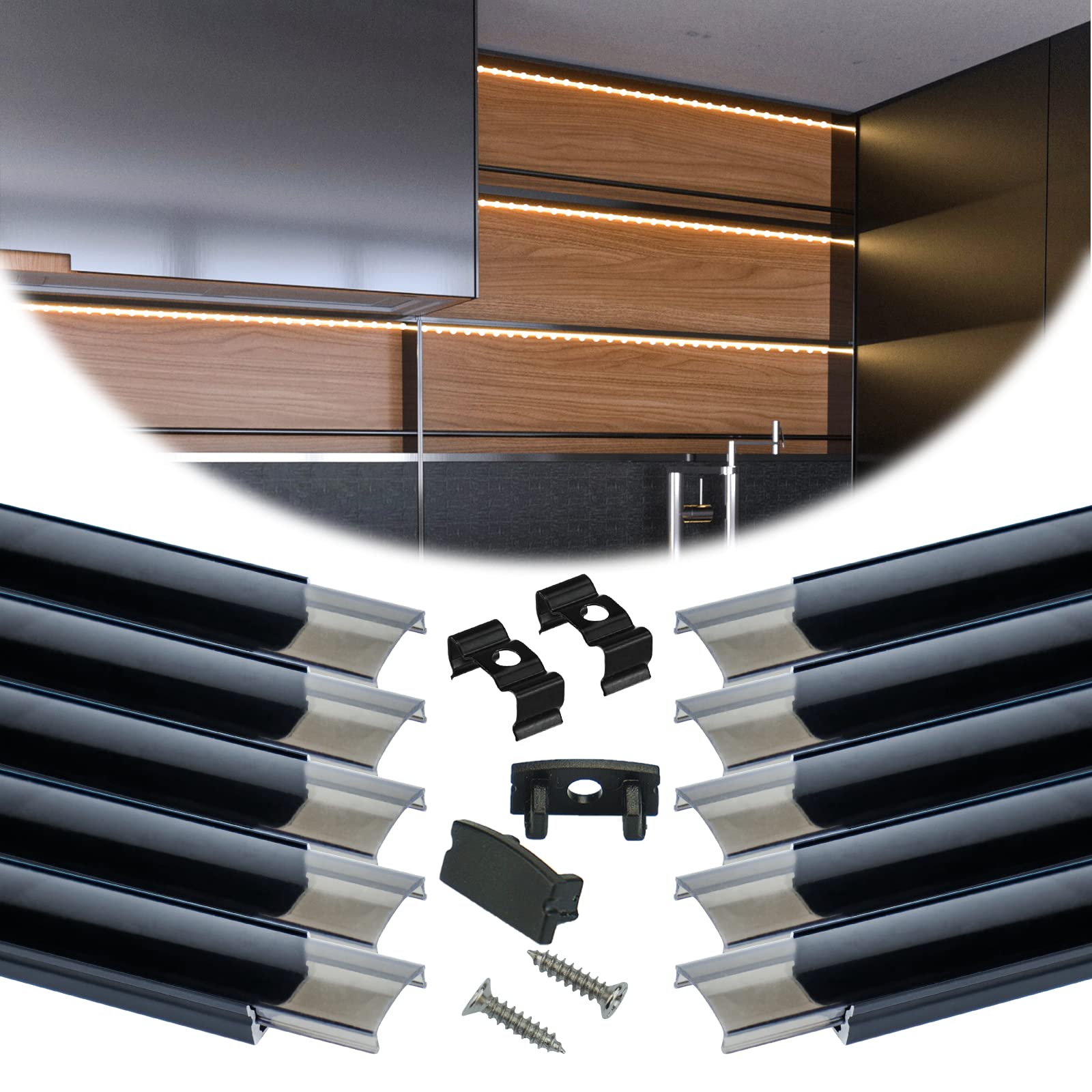 Snapklik.com : Muzata 10Pack 6.6FT/2M Black LED Channel System