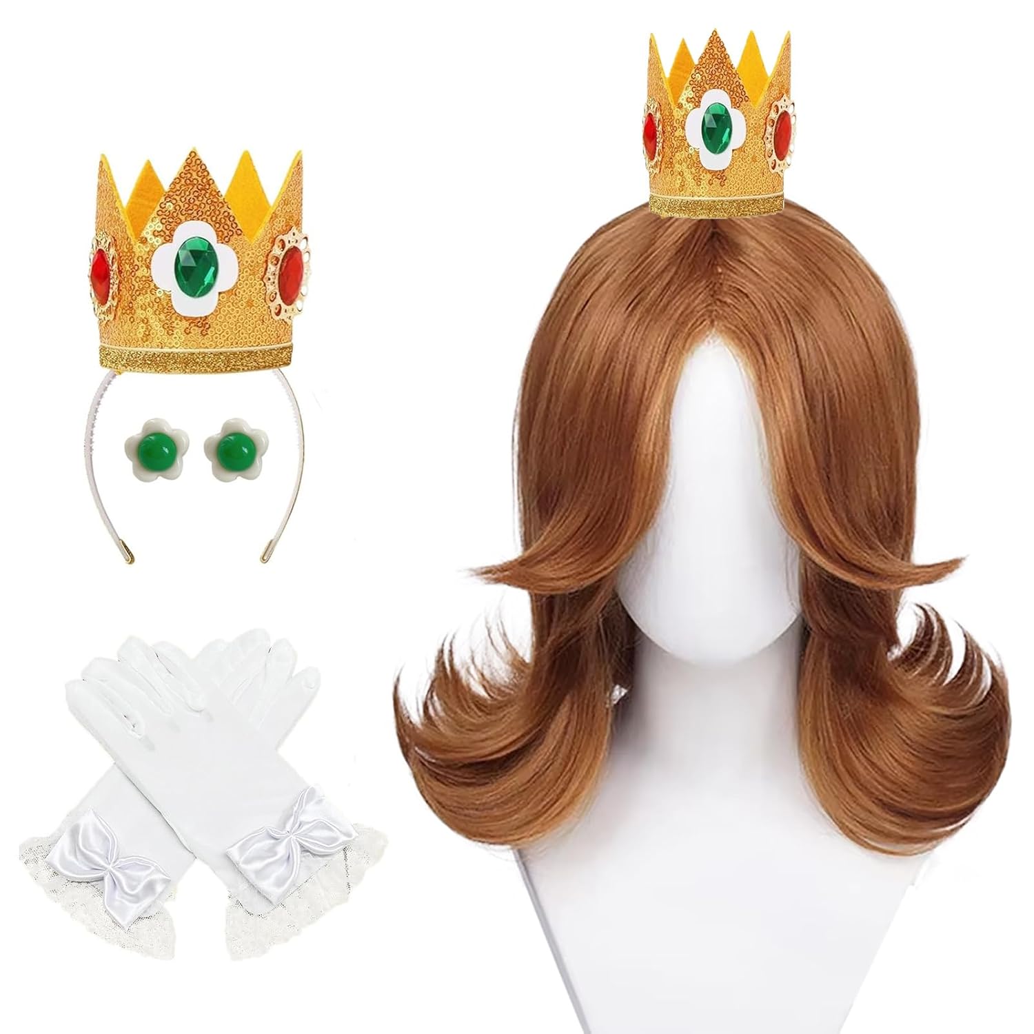 Amazon.com: abouder Princess Cosplay Wig with Crown Gloves Earrings Red ...