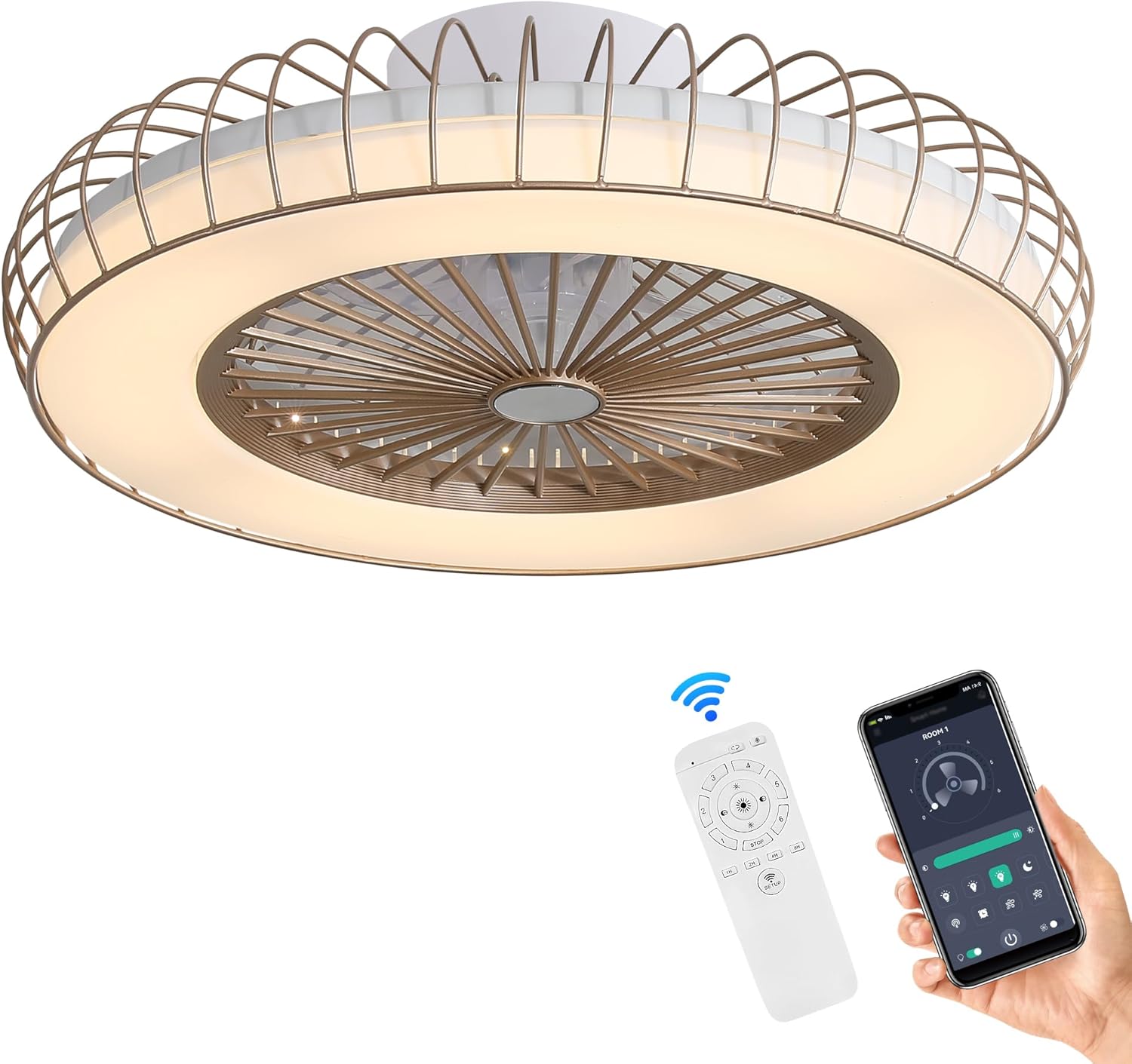 20-inch Ceiling Fan with Light with Cell Phone APP Adjustment Fan Light ...