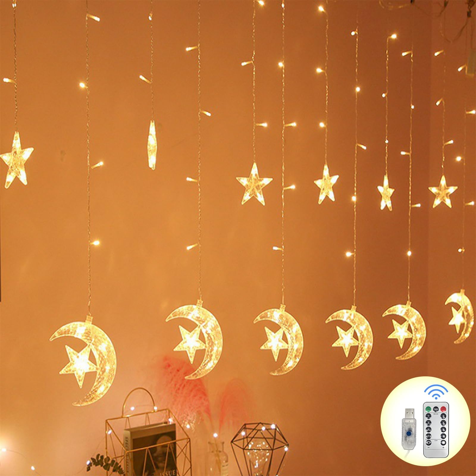 Amazon.com: ATJTYSX Star Moon Solar String Lights, Outdoor Moons Stars ...