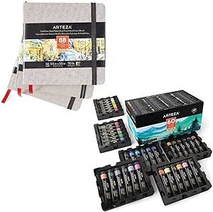 Amazon.com: Arteza Watercolor Paint Set and Gray Hardcover Watercolor Sketchbooks Bundle ...