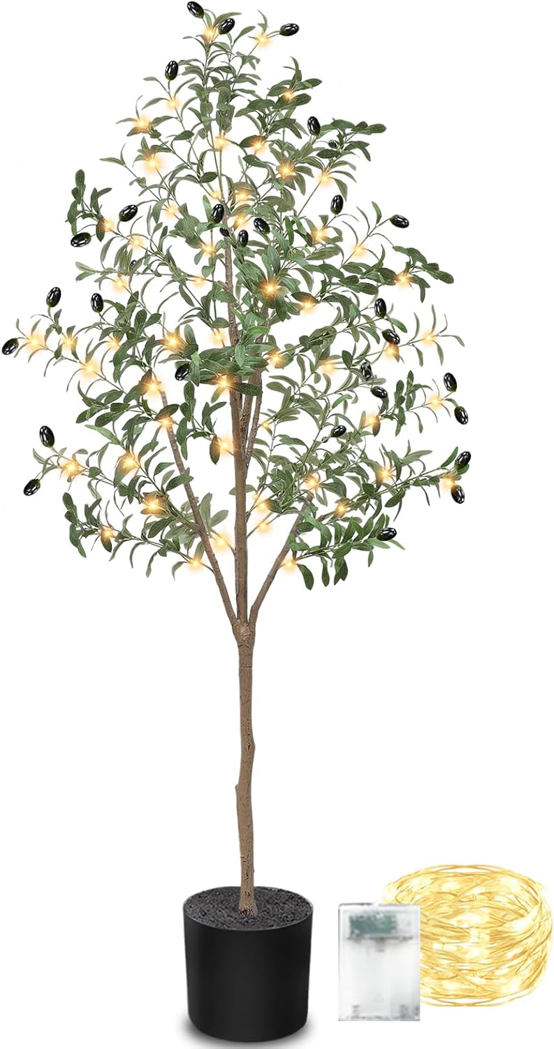 Amazon.com: [ Timer ] 5FT Lighted Olive Tree with Warm White LED Lights ...
