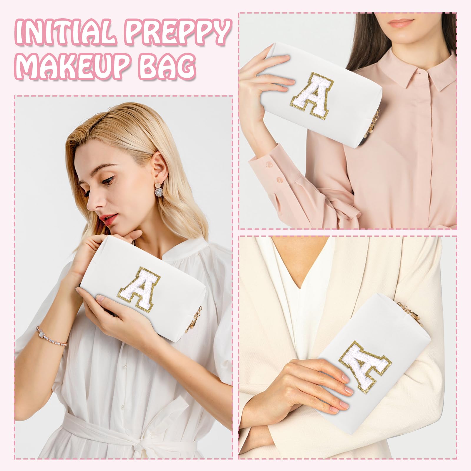 Snapklik.com : Personalized Initial Preppy Patch Makeup Bag, Small ...