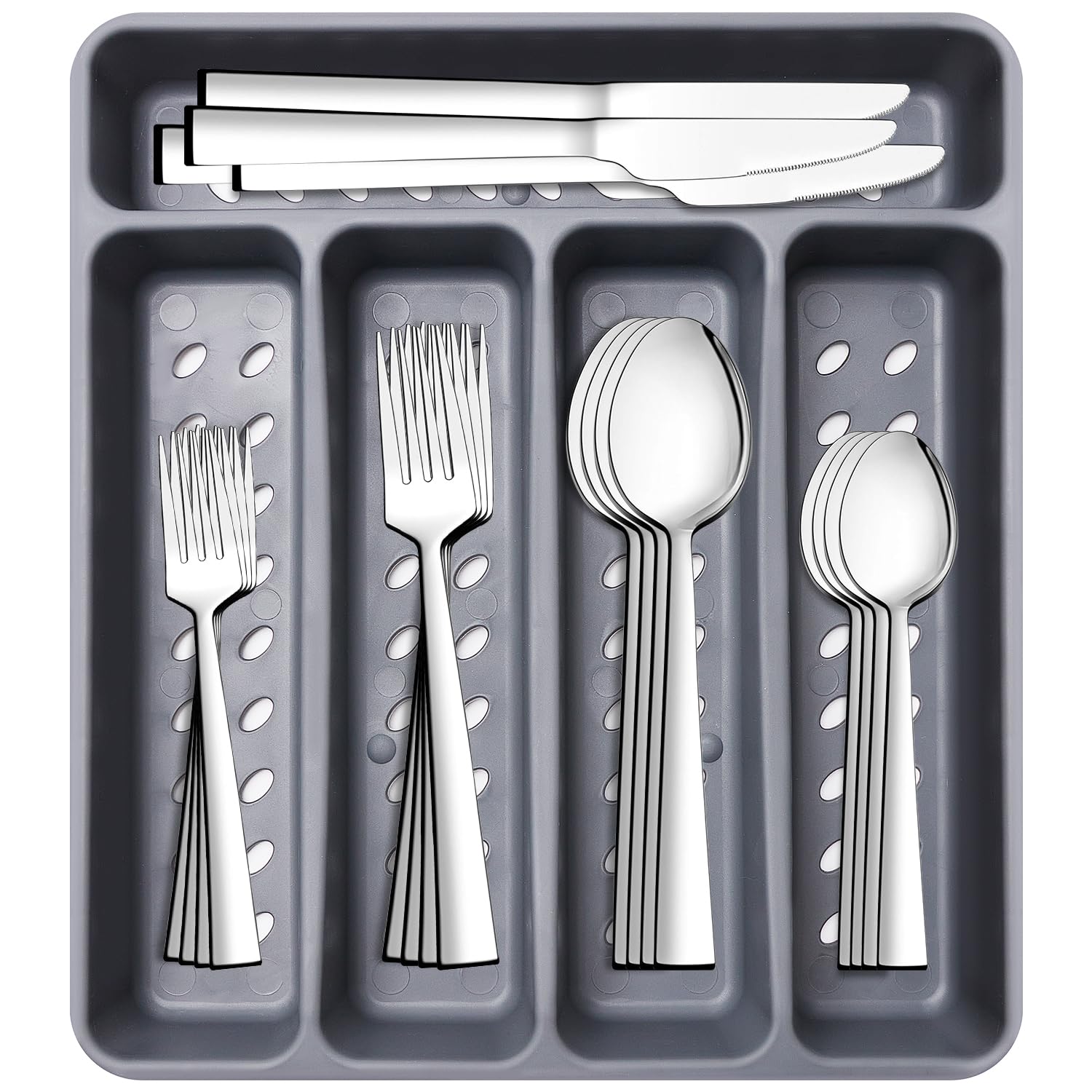 Amazon.com: 21 Piece Kitchen Silverware Set with Organizer Tray, Fork ...