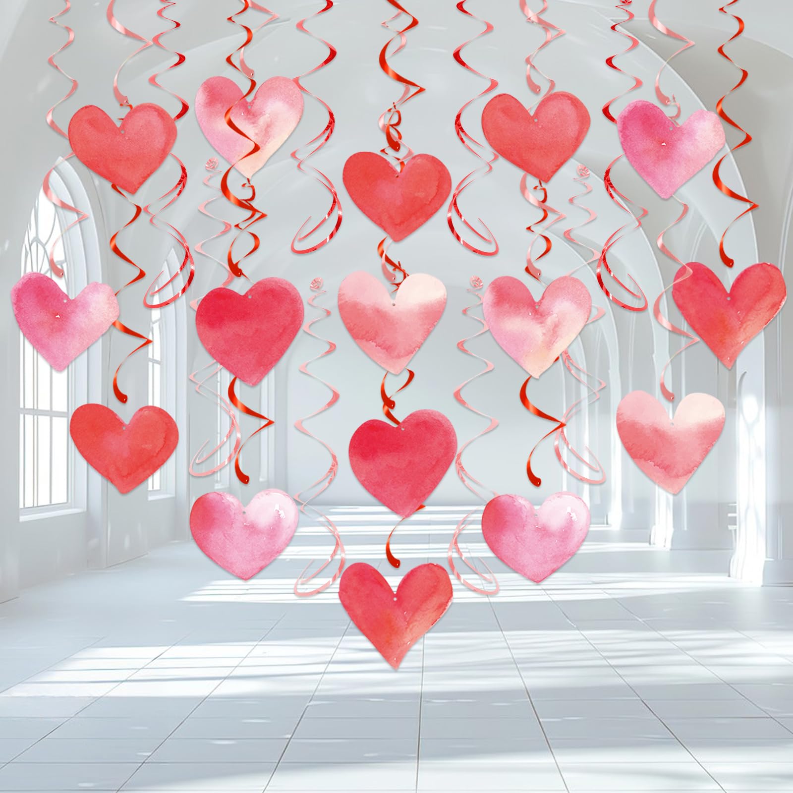 Amazon.com: Red Pink Heart Hanging Swirl Decorations, Foil Ceiling ...