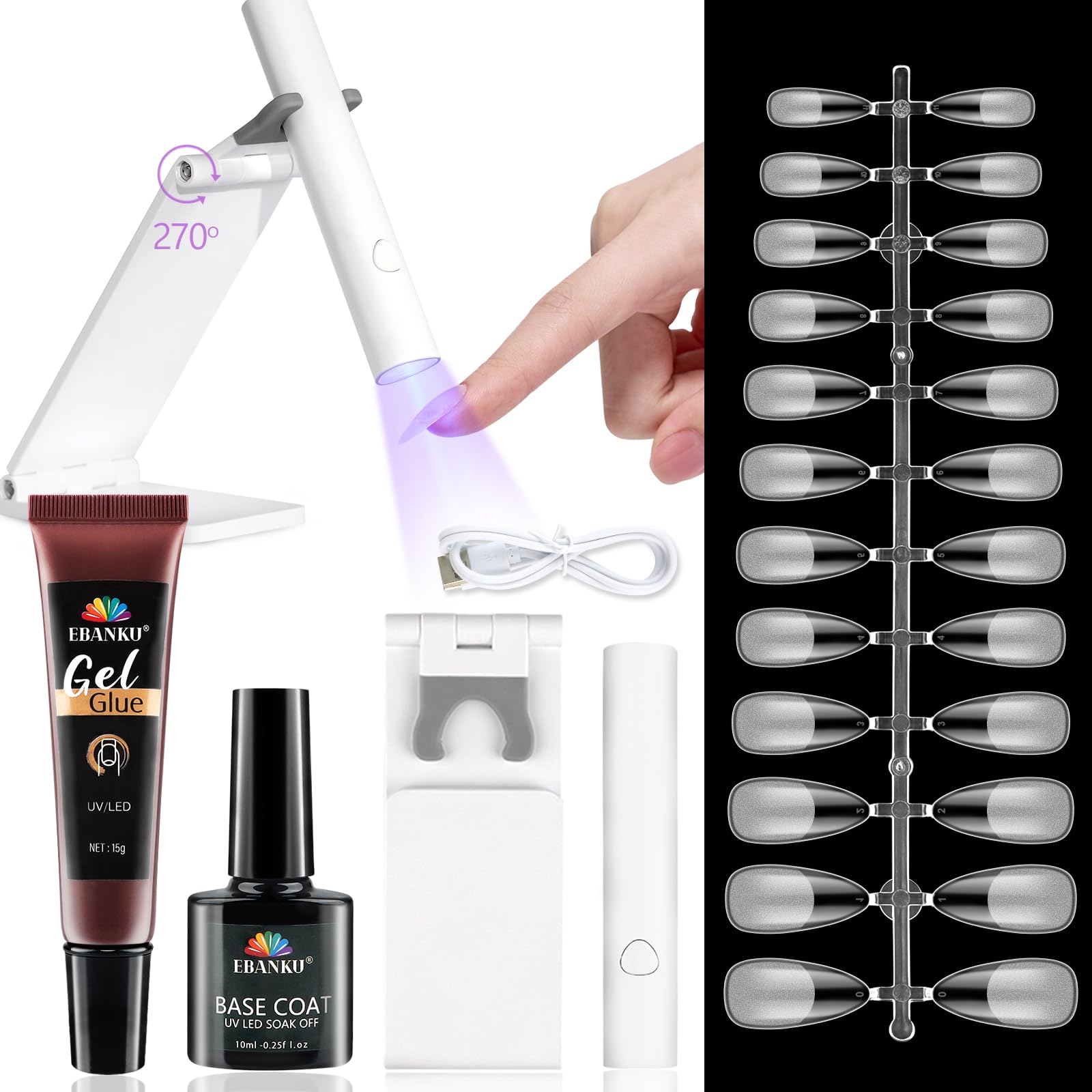 Amazon.com: EBANKU Almond Gel Nail Tips with Glue Gel Handheld Flash Cure UV Light, 120Pcs ...