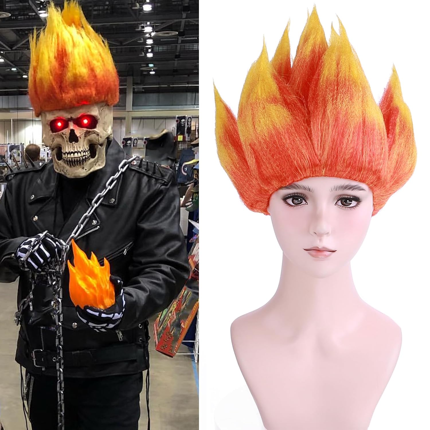 Amazon.com: PATTNIUM Flame Fire Wig Orange Ombre Wig Cosplay Costume ...