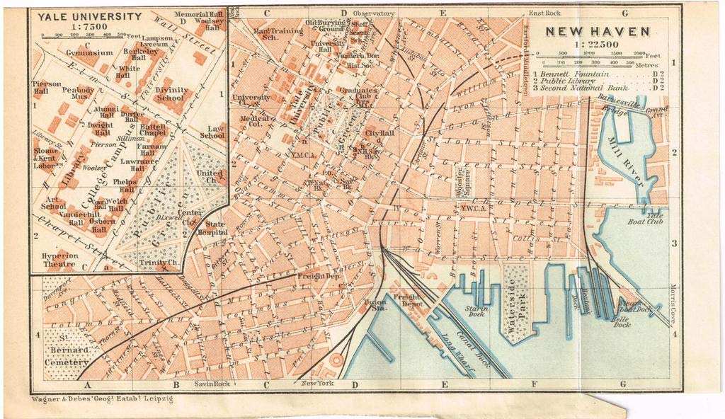 Yale Map NEW HAVEN YALE University Original Map City Plan 1909 ...