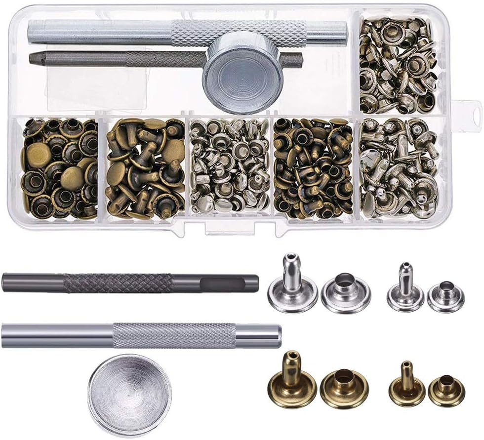 Mesee 120 Sets Leather Rivets and Setting Tool for Fabric,Double Cap ...