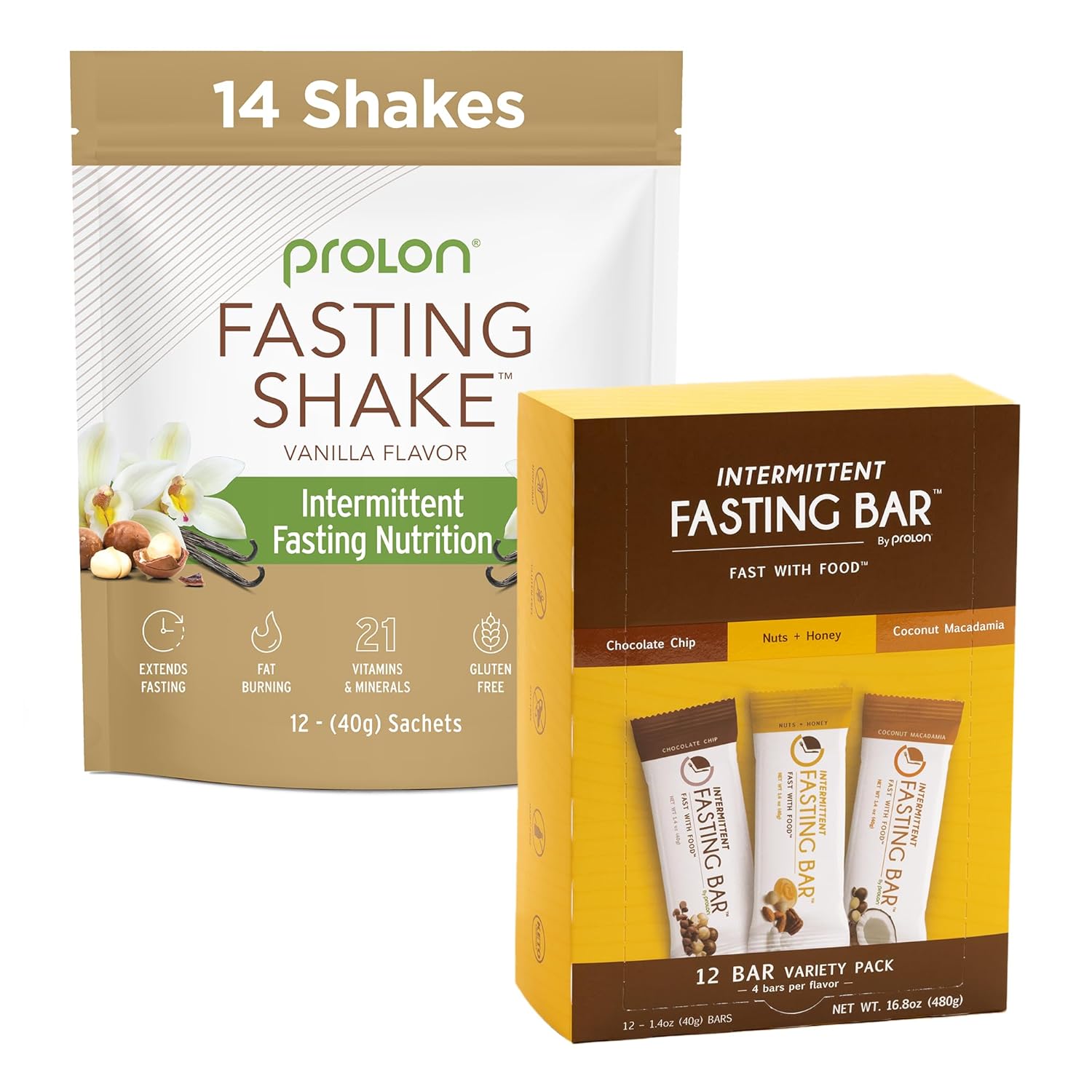 Amazon.com: Prolon Fast Bars Variety 12 Pack & Vanilla Fasting Shake 14 ...
