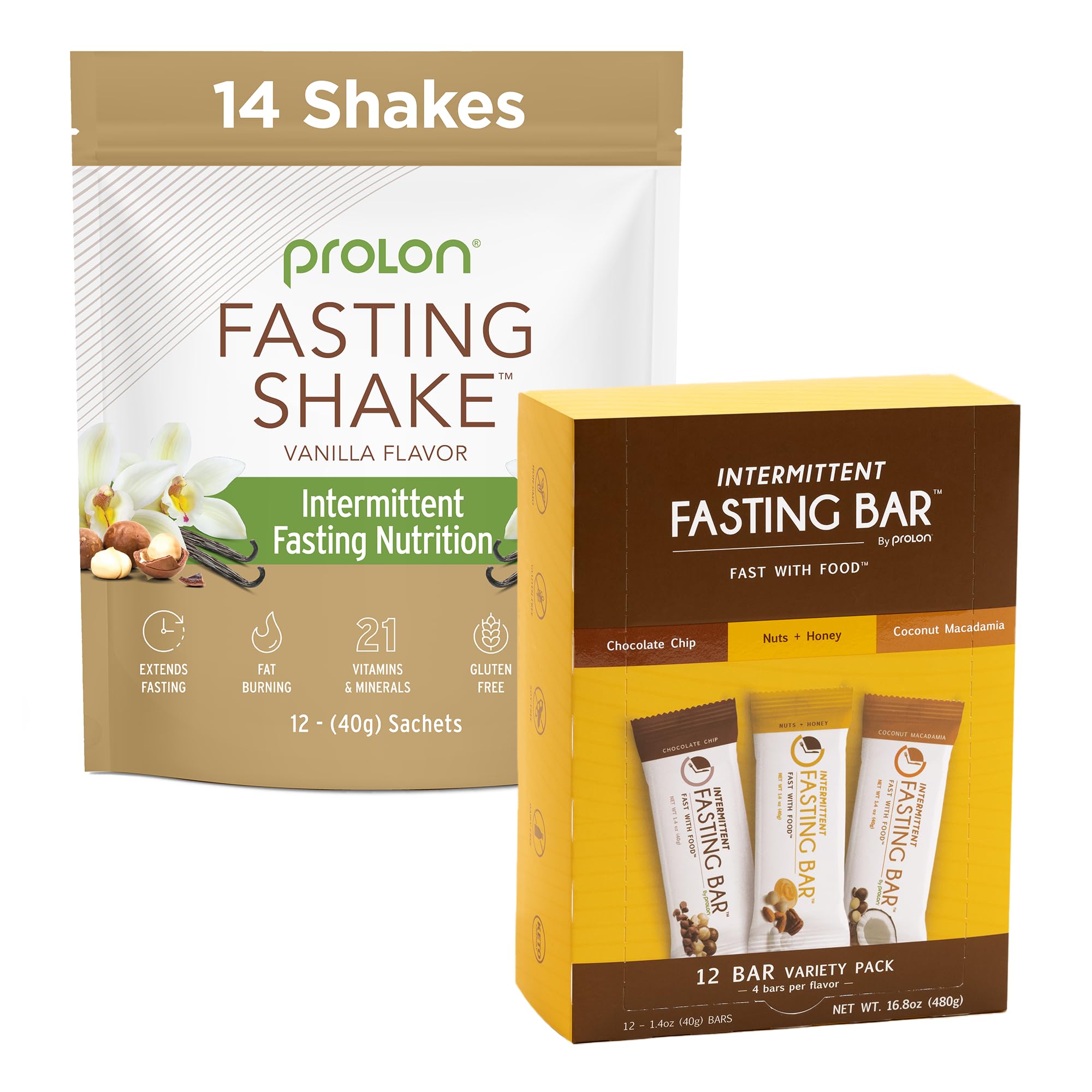 Amazon.com: Prolon Fast Bars Variety 12 Pack & Vanilla Fasting Shake 14 ...