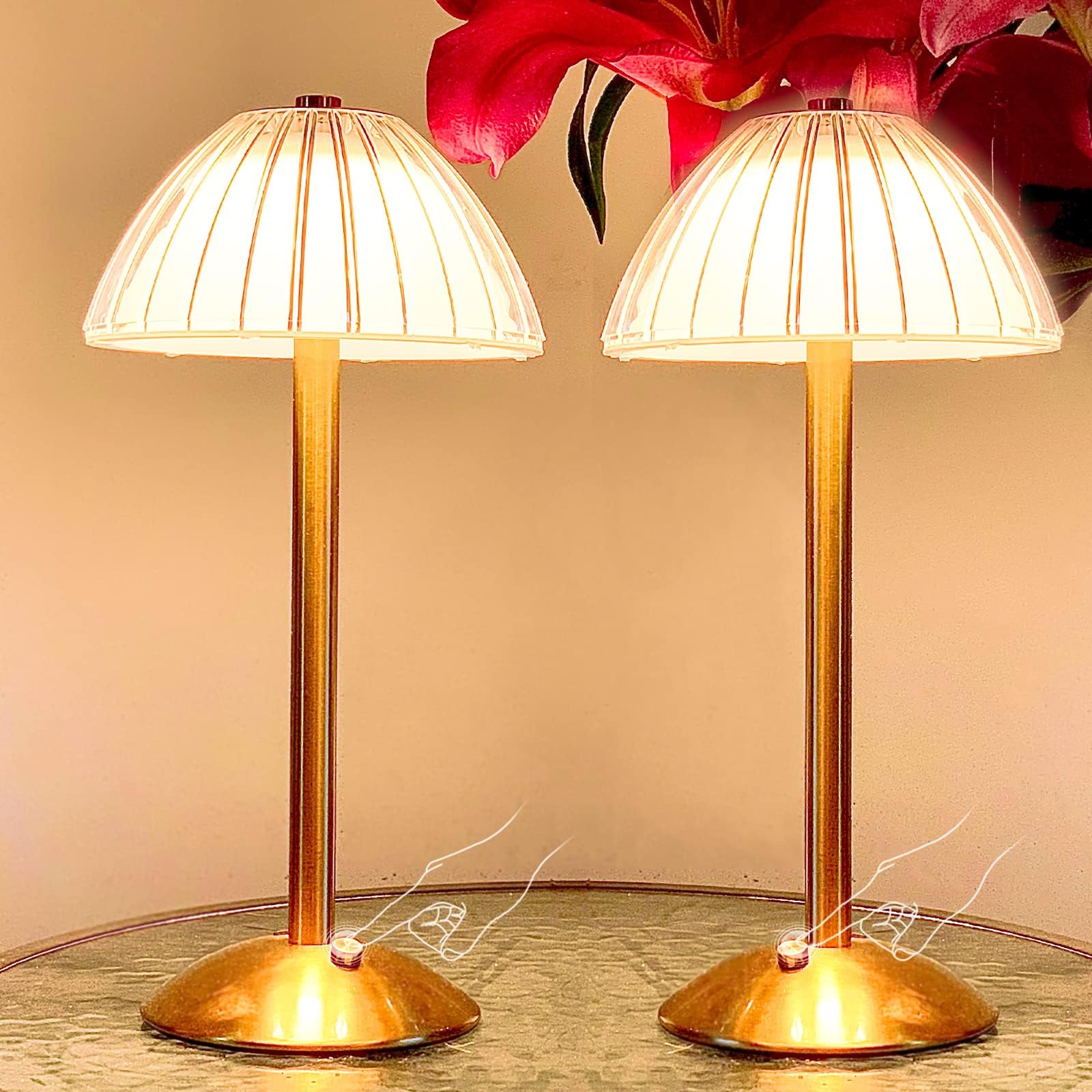 Liliful 2 Pcs Mushroom LED Portable Cordless Gold Table Lamp Touch ...