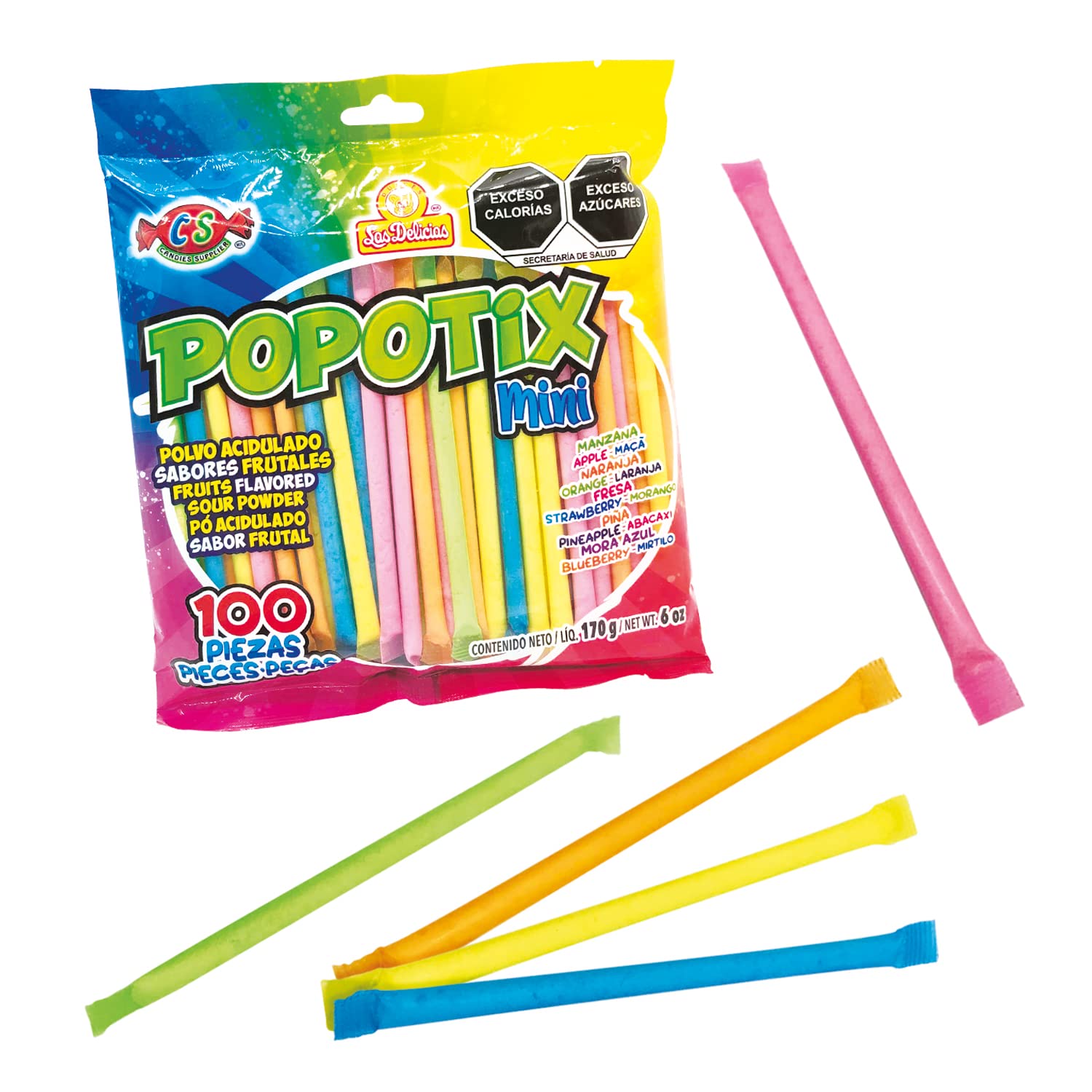 Popotix Mini con 100 piezas, Polvo Acidulado Sabores Frutales, Las ...