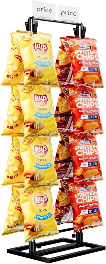 Puricon Chip Rack Display Stand, 2 Row with 32 Clips Chip Stand Display ...