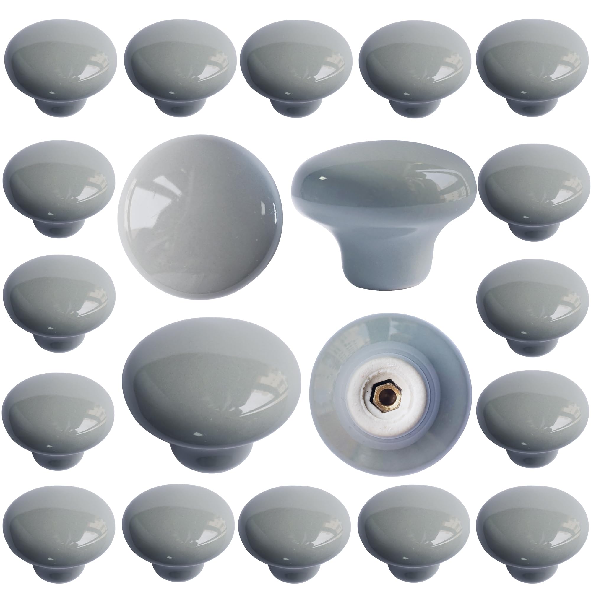 Snapklik.com : Perphin Ceramic Drawer Knobs 20 Pack Grey Porcelain Cabinet Knobs For Home Decor ...