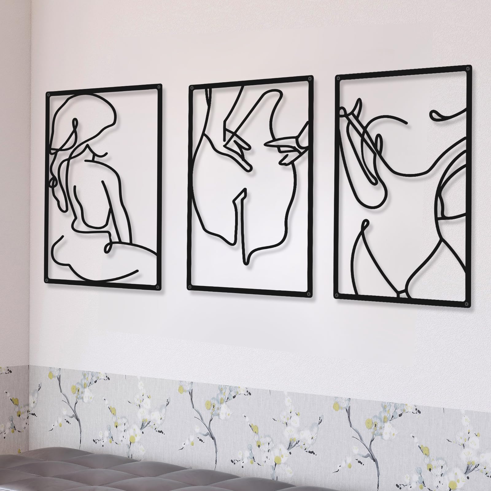 Amazon.com: CHENGU 3 Pieces Metal Minimalist Abstract Woman Wall Art ...