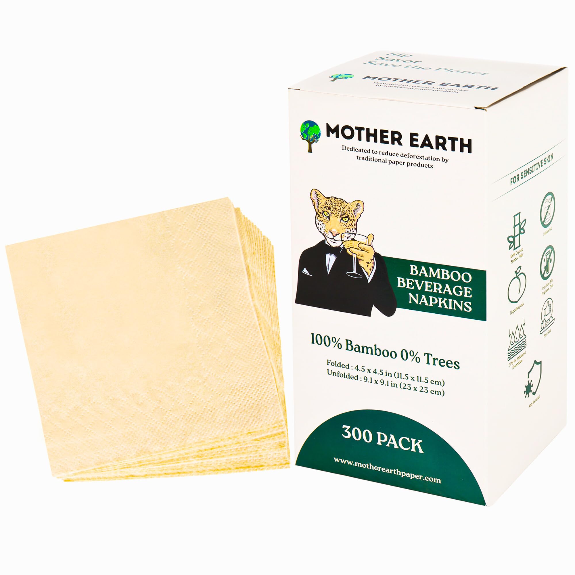 Amazon.com: MOTHER EARTH Bamboo Beverage Napkins - 2 Ply, 300 Pack ...