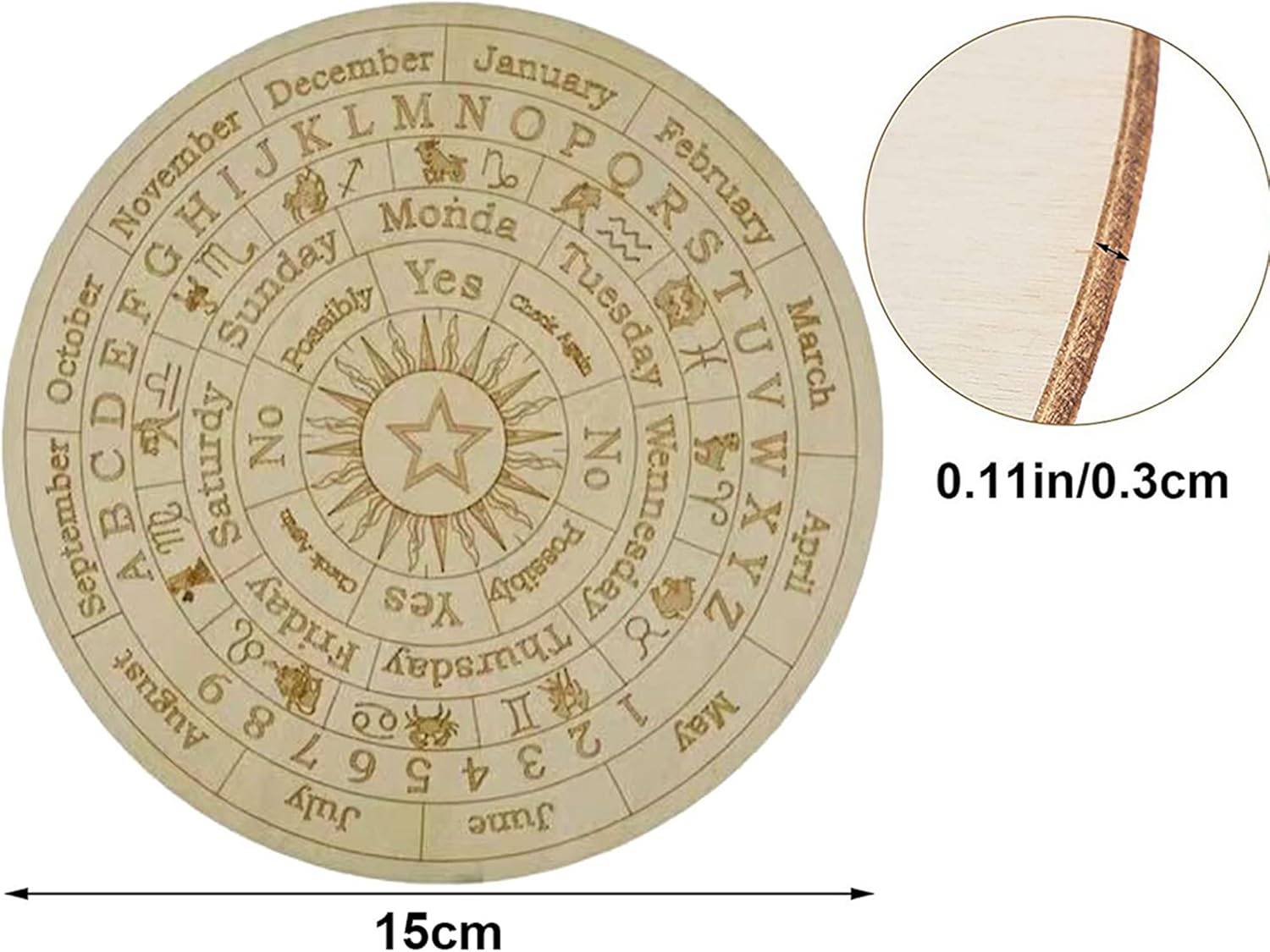 Engraved Wooden Pendulum Divination Board with Months, Star Signs ...