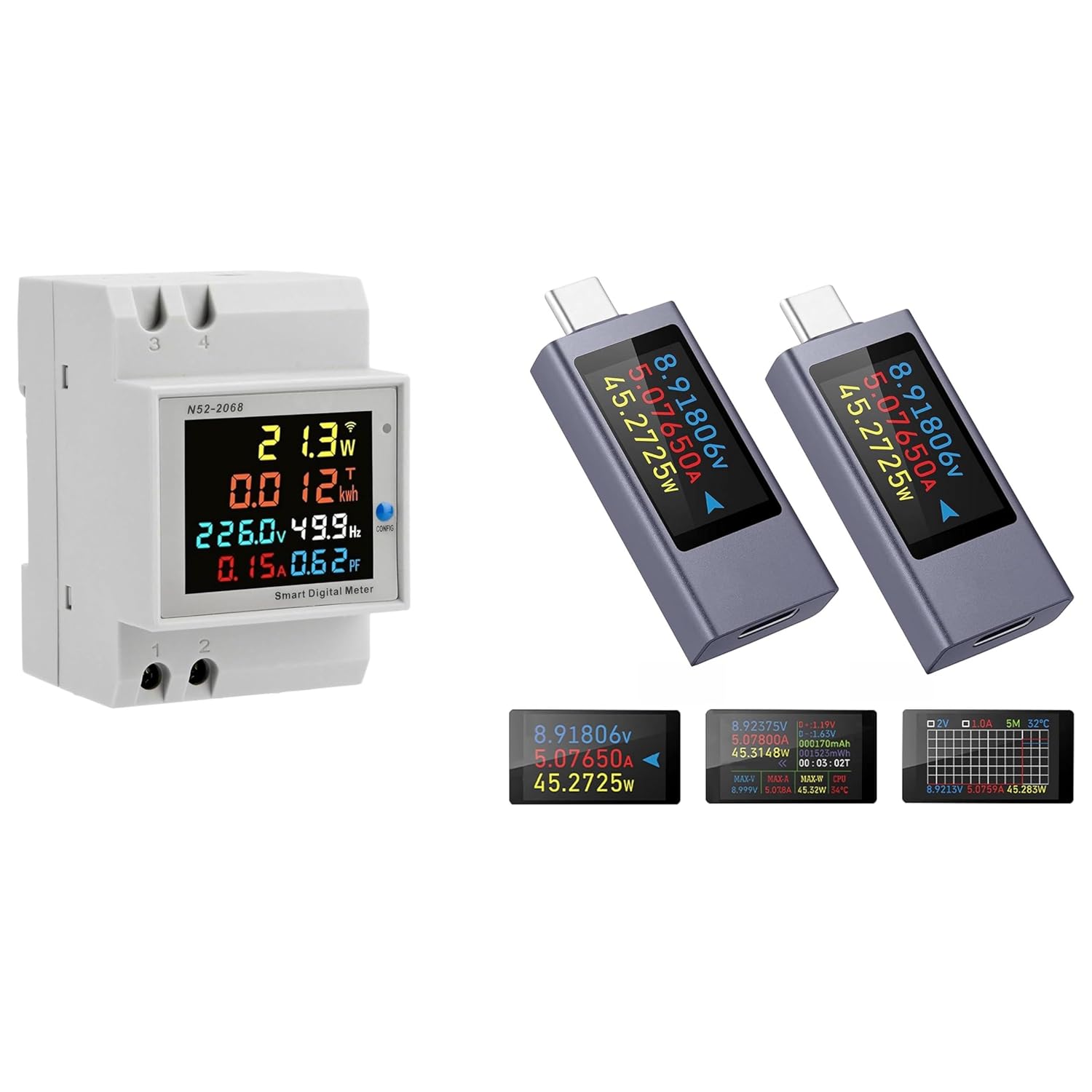 diymore 2 PCS USB C Power Meter Testers,USB C Tester Power Meter Color ...