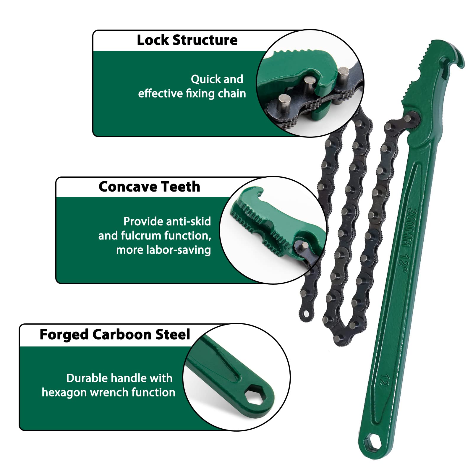 Snapklik.com : KOOTANS 12 Inch Heavy Duty Reversible Chain Wrench Fits ...
