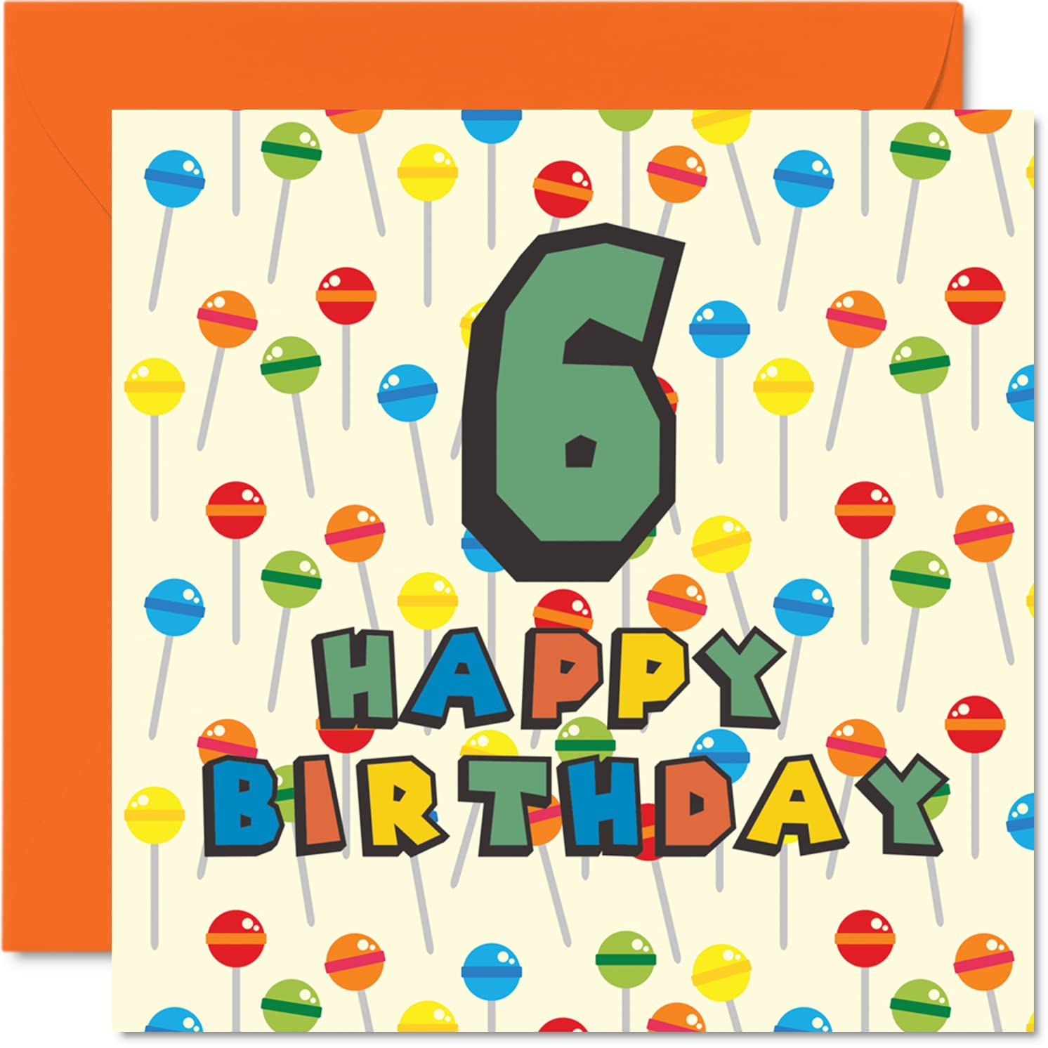 Amazon.com : 6th Birthday Card Unisex - Lollipop Sweets Candy - Happy ...