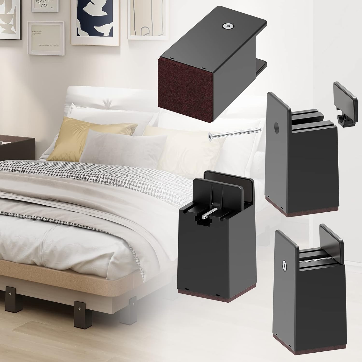 Amazon.com: 4 inch Bed Risers with Adjustable Screw Clamp, 4 Pack Bed ...