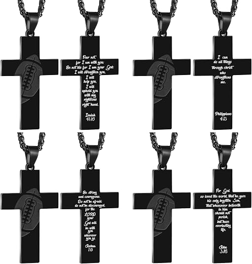 Siifert 12 Pcs Men's Football Cross Necklace, Stainless Steel, Black ...