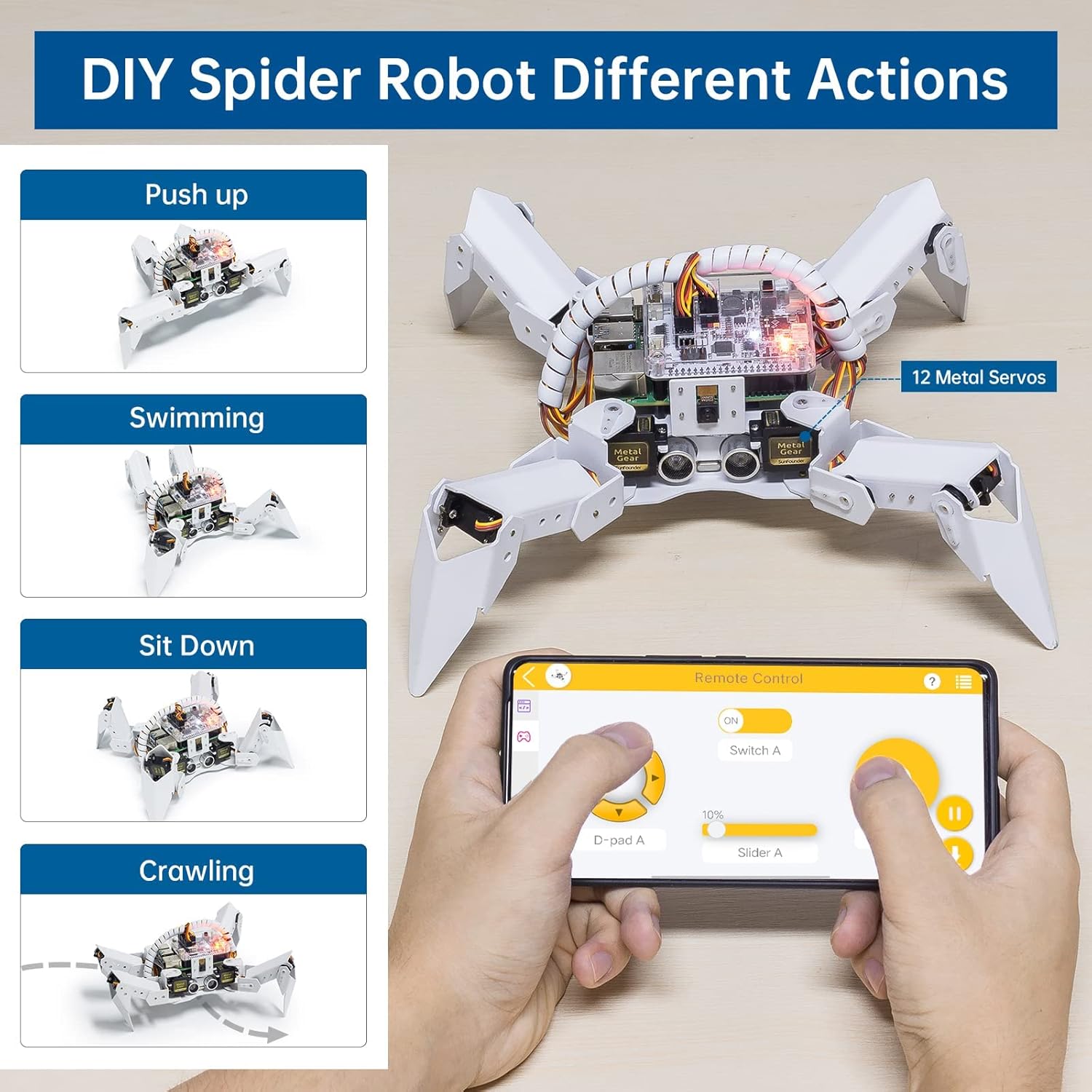 SunFounder PiSloth AI Kit de robot programable para Raspberry Pi con kit de robot AI PiCrawler ...