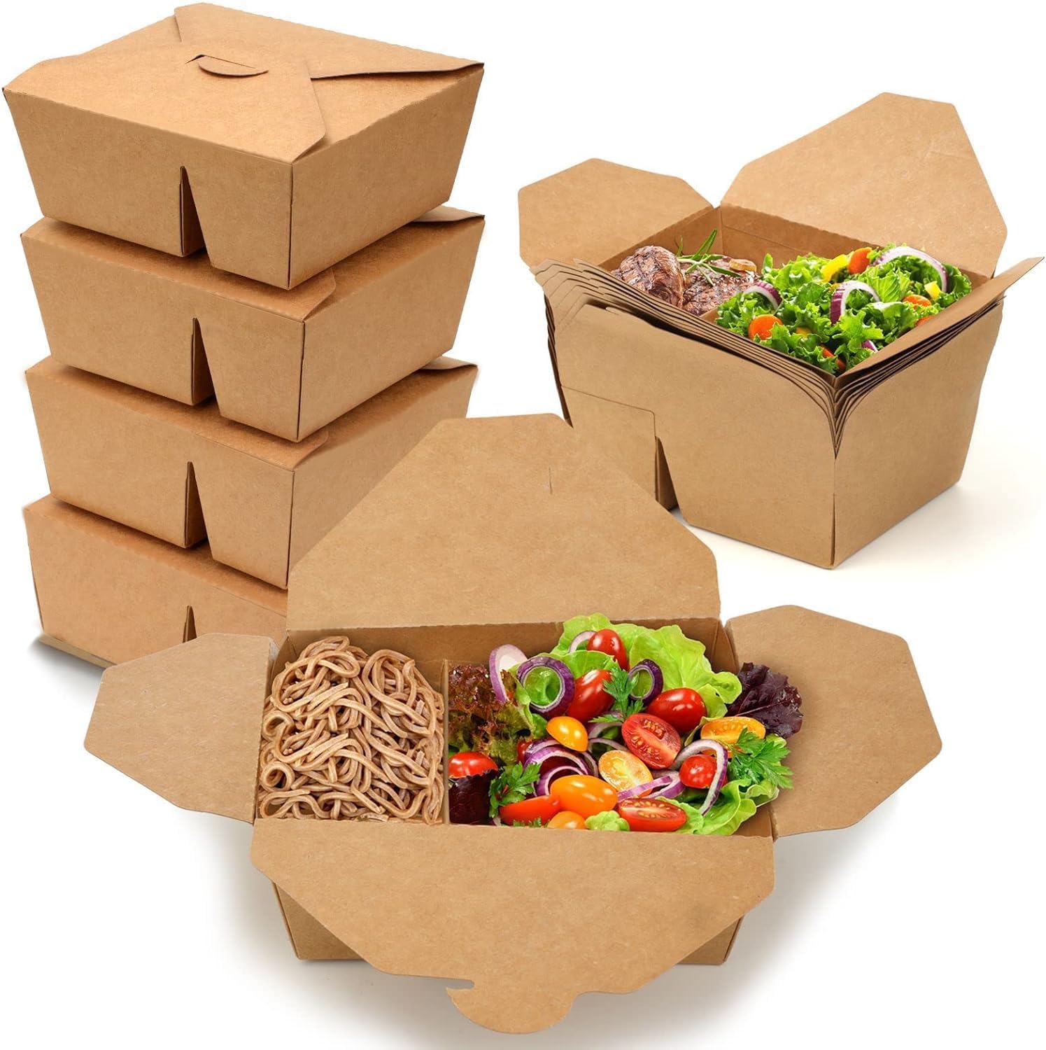 60 Pack 40 Oz Take Out Food Containers Disposable Kraft Paper Food ...