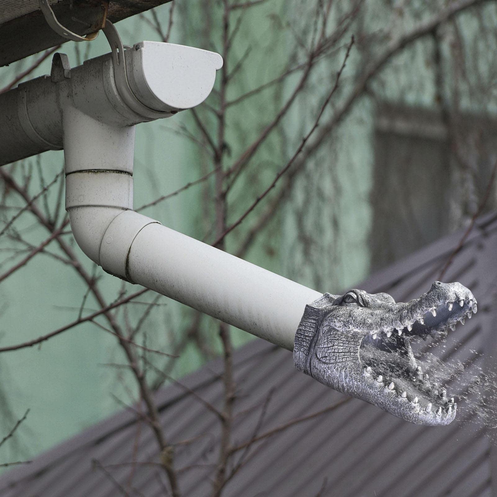 Garden Animal Gutter Decoration Crocodile – Resin, Hand-Painted, Fits ...