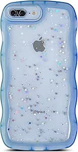 Amazon.com: Qokey for iPhone 7 Plus & 8 Plus - Curly Wave Design, Transparent Bling Glitter Star ...