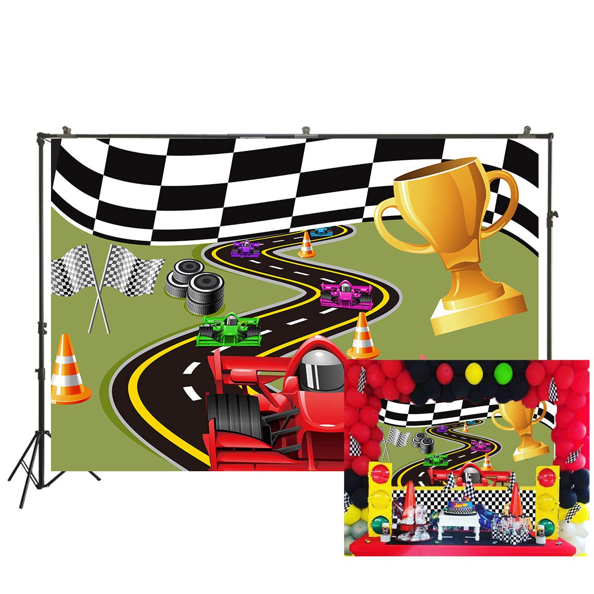 220 X 150 Cm Racing Car Themed Birthday Backdrop Champion | Desertcart ...
