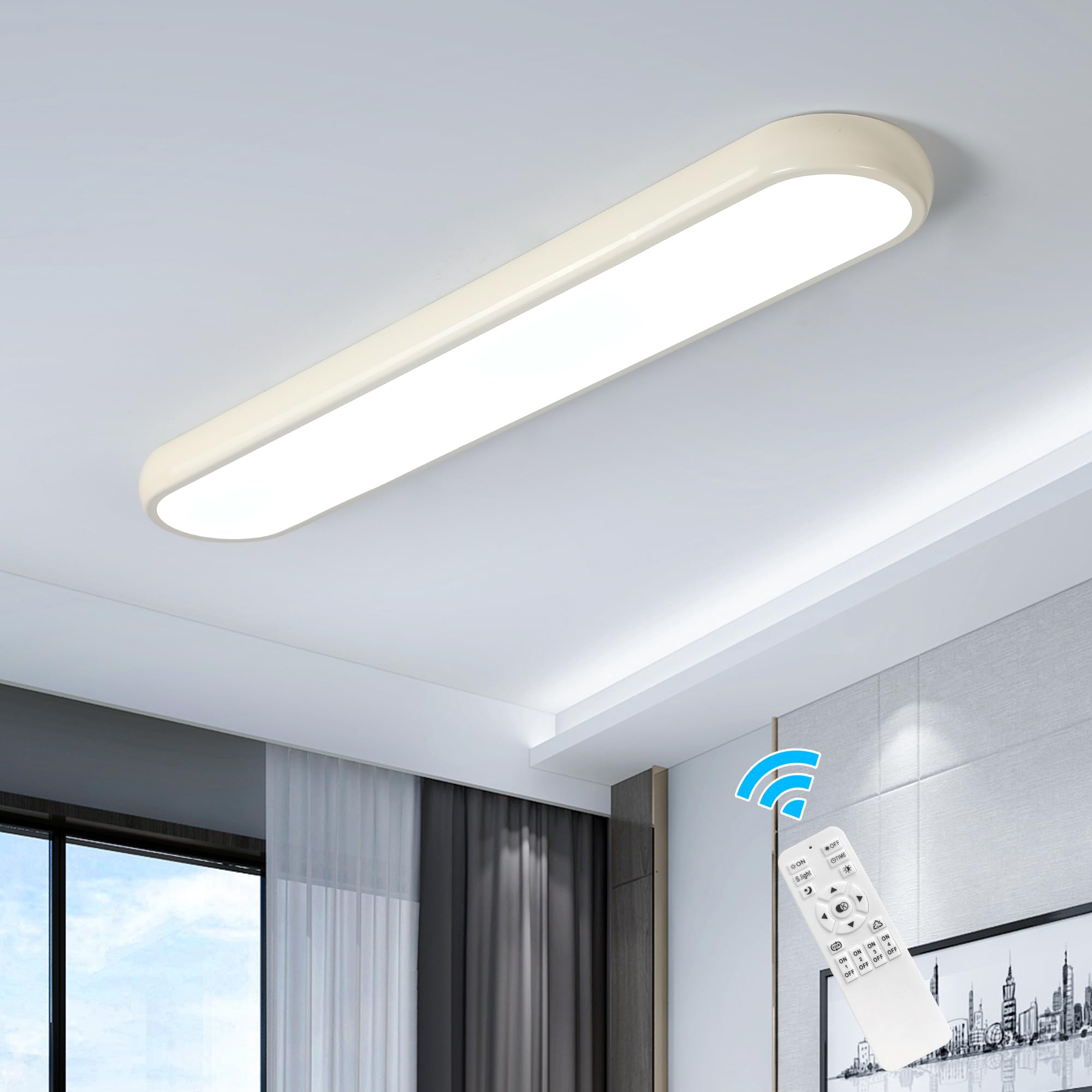 Qcyuui Dimmable LED Ceiling Light with Remote,39.4 in Long Ceiling ...