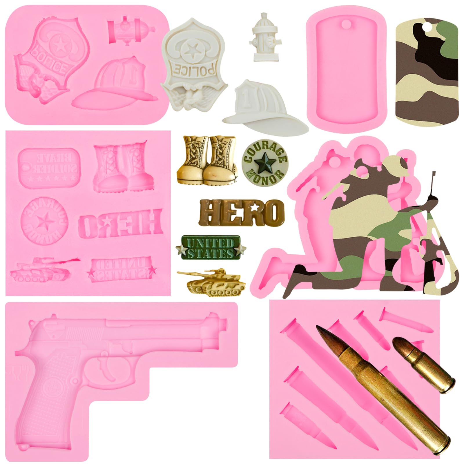 Amazon.com: Soldier Hero Army Tank Silicone Molds 6 Pcs, Gun Handgun ...