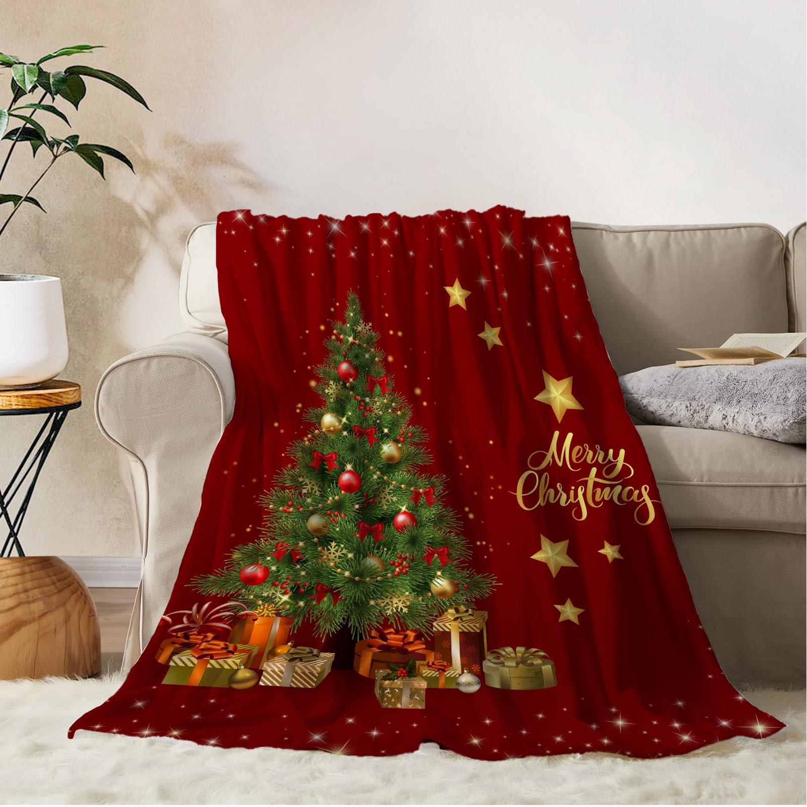 Amazon.com: YeeJu Christmas Decorative Throw Blanket Red Christmas Tree ...