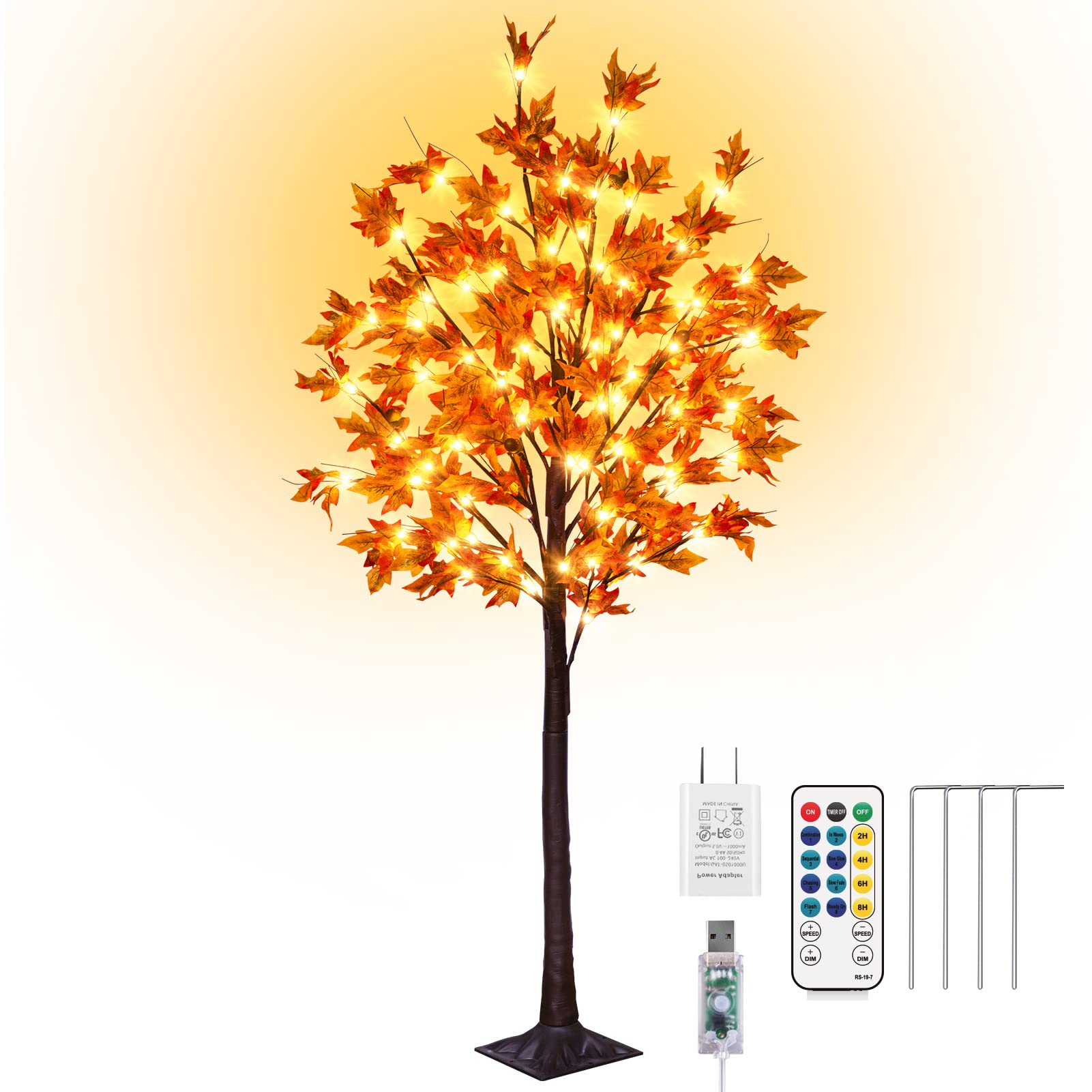 Amazon.com: FastDeng 5Ft Fall Maple Tree Light Thanksgiving Decorations ...