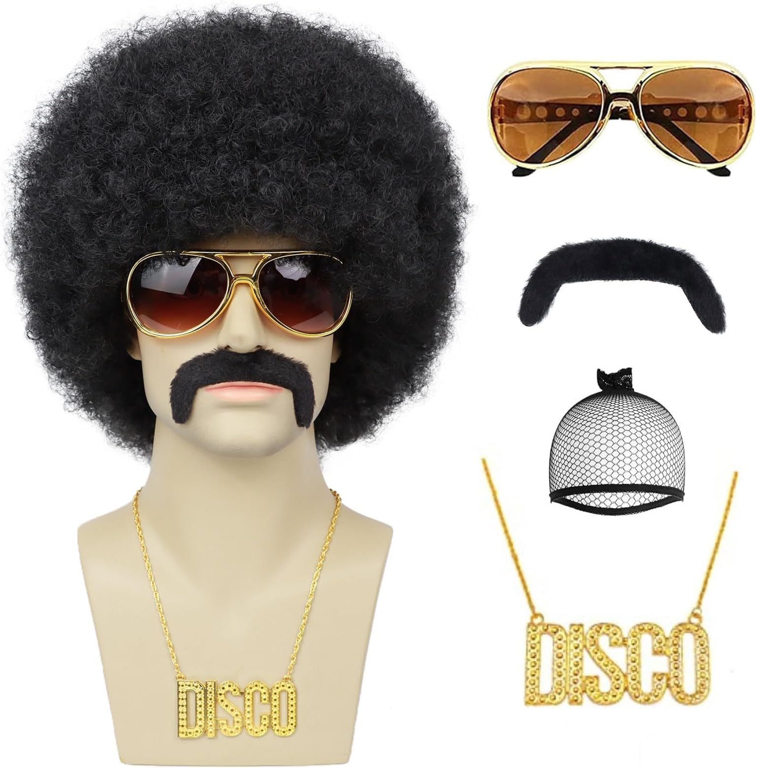 Amazon.com : Yargel Hair Mens Afro Wigs for 70s Rocker Disco Party 5pcs ...