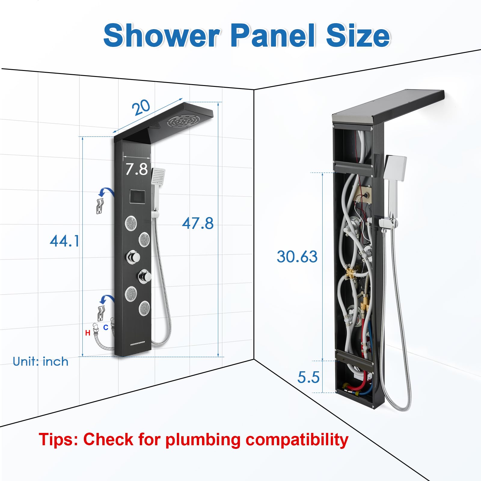 OUGOO LED Shower Panel with MIST Shower, Rainfall Head, Body Jets ...