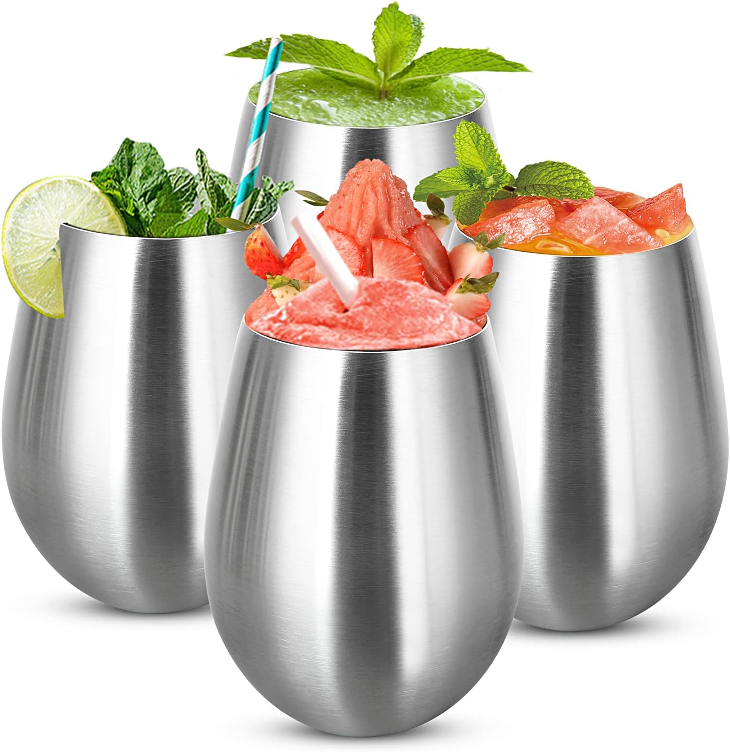 GARUET 530 ml Stainless Steel Stemless Wine Glass Set of 4 ...
