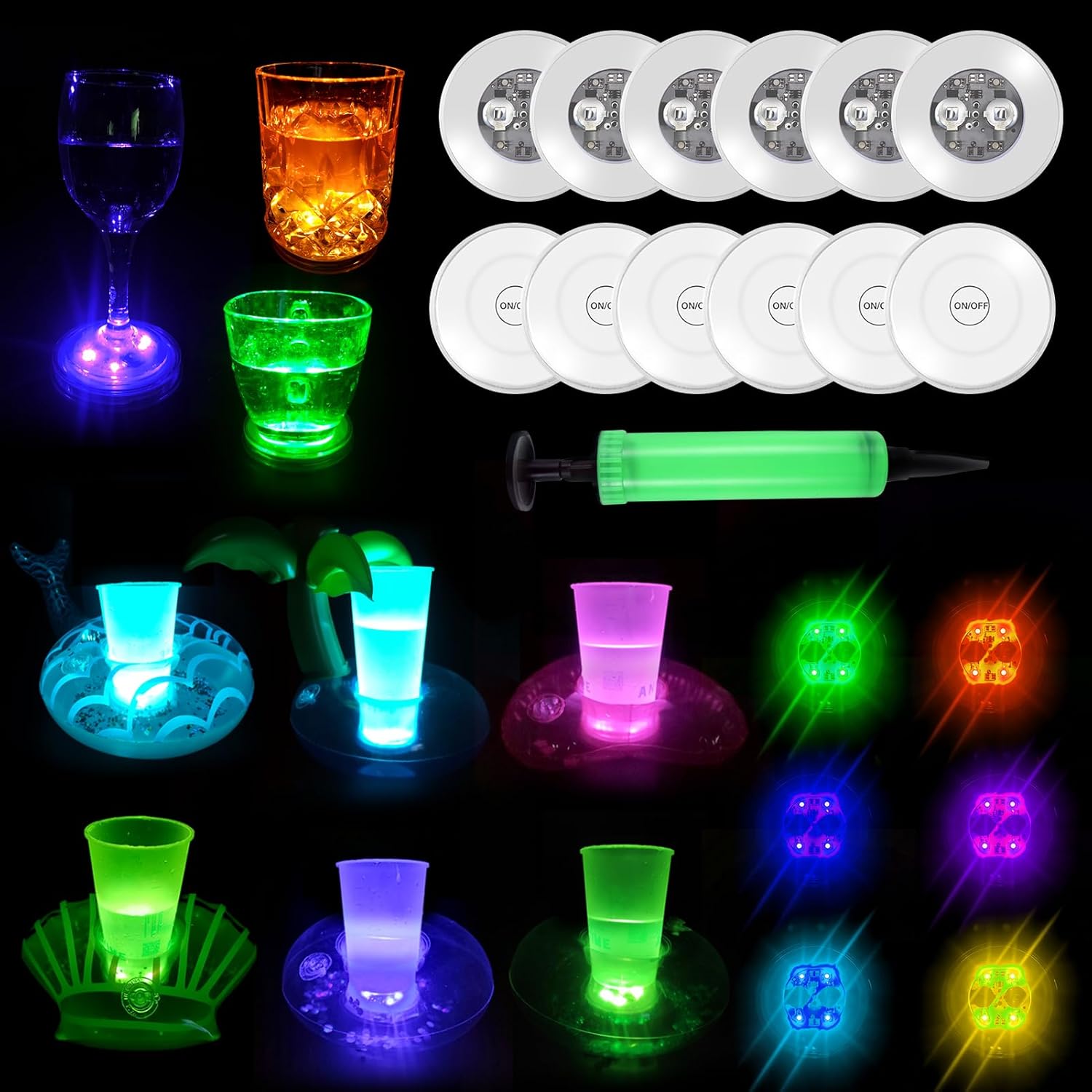 Amazon.com: 6 Pack Inflatable Drink Holders with 6 Pack RGB LED Bottle ...
