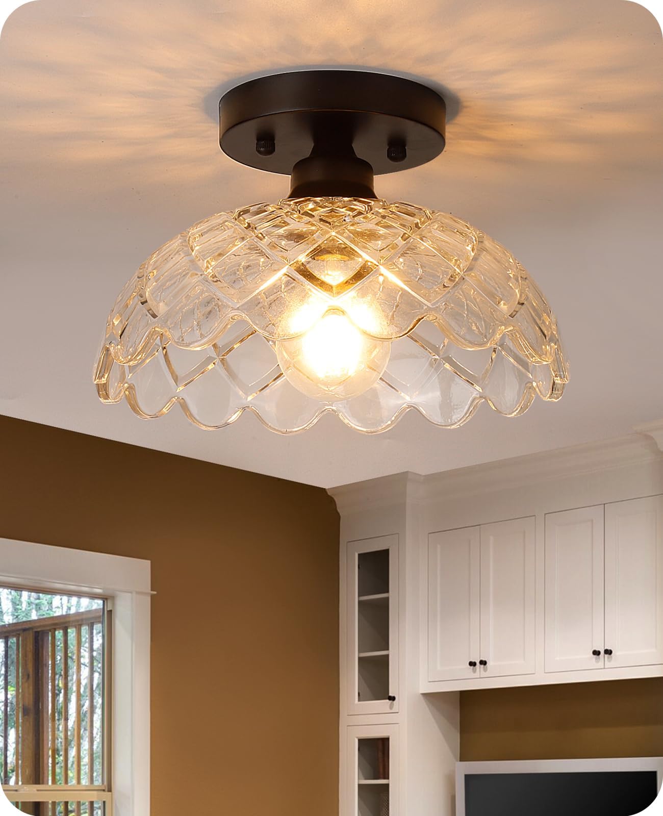 GloMuse Ceiling Lights Semi Flush Mount Ceiling Light, White Glass ...