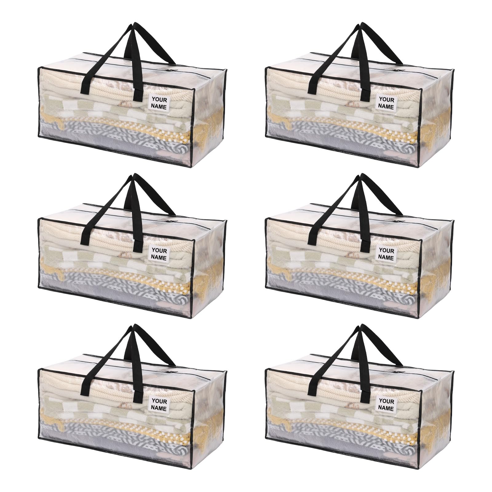 Amazon.com: FGWS 6 PCS Clear Moving Tote Bags with Zipper & Strap ...