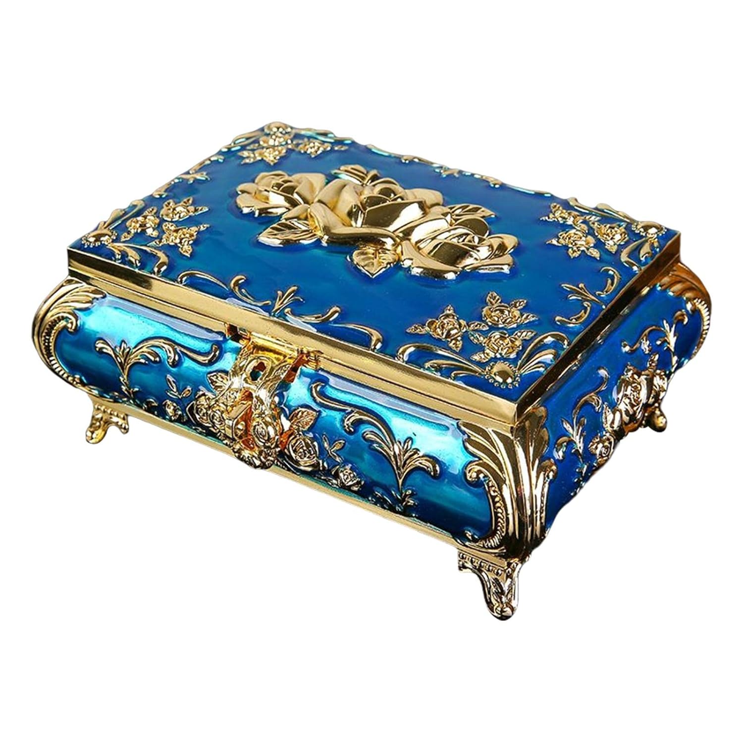 MYADDICTION Rectangular Rose Engraved Trinket Box Blue Jewelry Box ...
