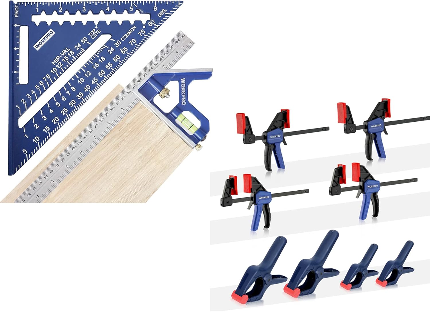 WORKPRO Square and Combination Square Tool Set+WORKPRO 8-Piece Clamp ...