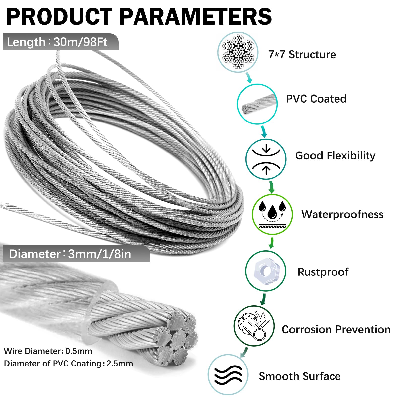 Snapklik.com : 1/8" Metal Curtain Wire Hanging System, 100ft 77 Strands ...