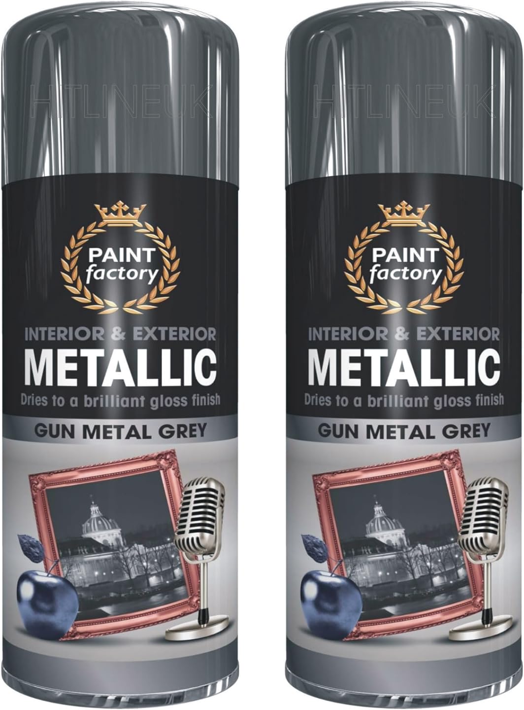 HitlineUK 2 x 400ml Metallic Gun Metal Grey Spray Paint Interior ...